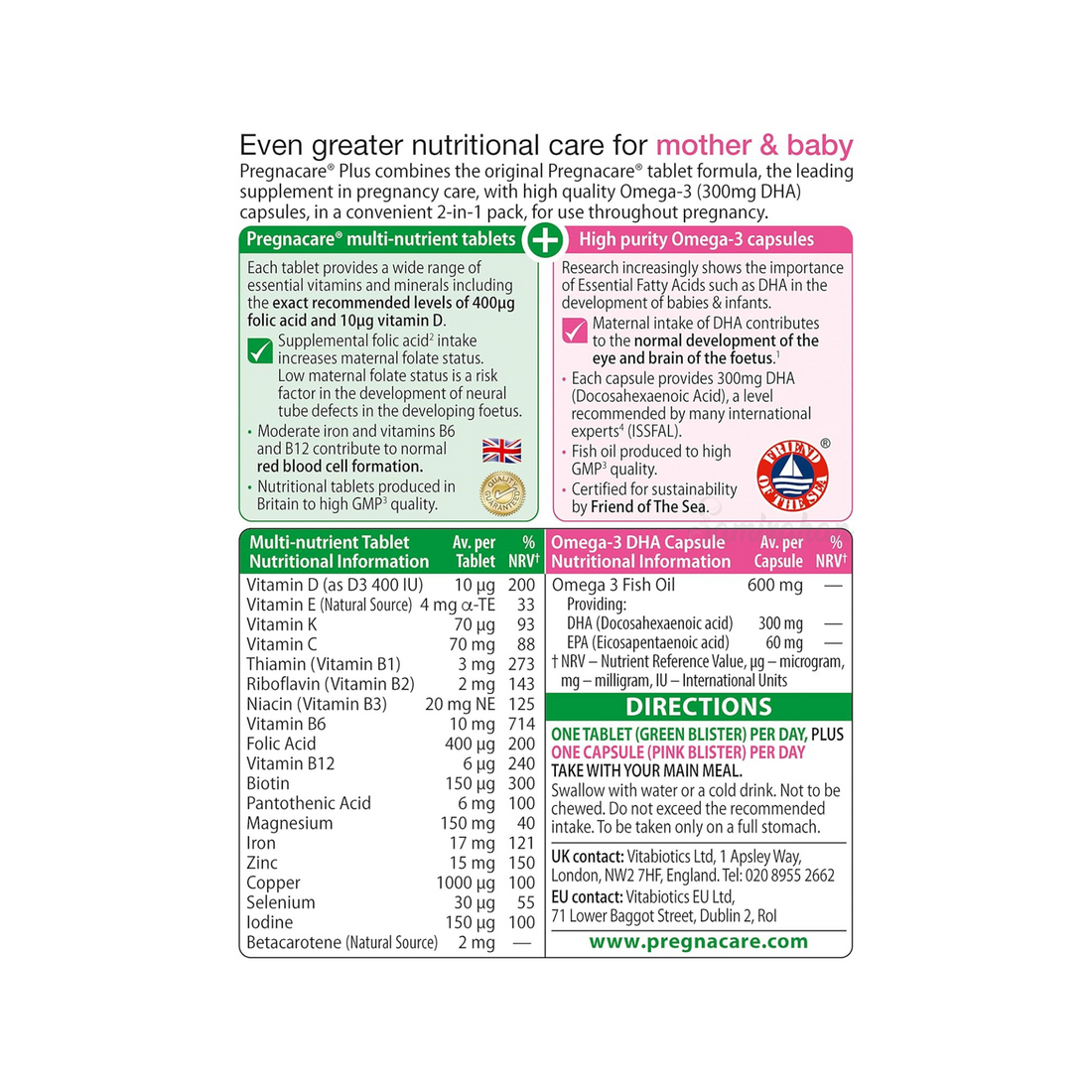 Vitabiotics Pregnacare Plus Omega 3 (UK) 60 Tablets – Samirahan BD